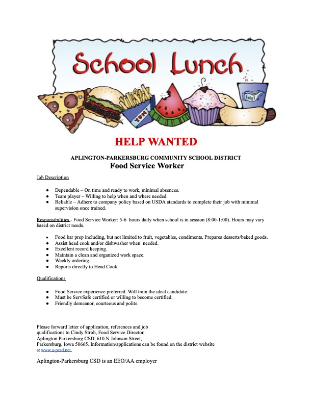 Job Opportunities - Aplington-Parkersburg School District