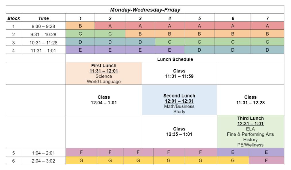 Bell Schedule - Reading Memorial High School