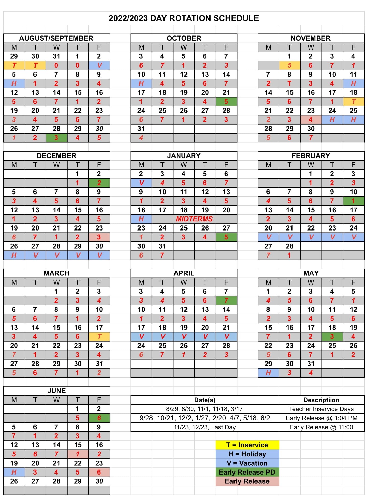 Day Rotation Calendar - Reading Memorial High School
