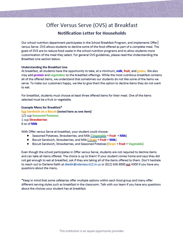 Food Services - North Daviess Community Schools