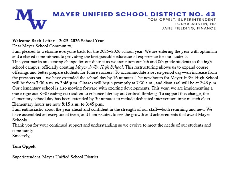 Home - Mayer Unified School District #43